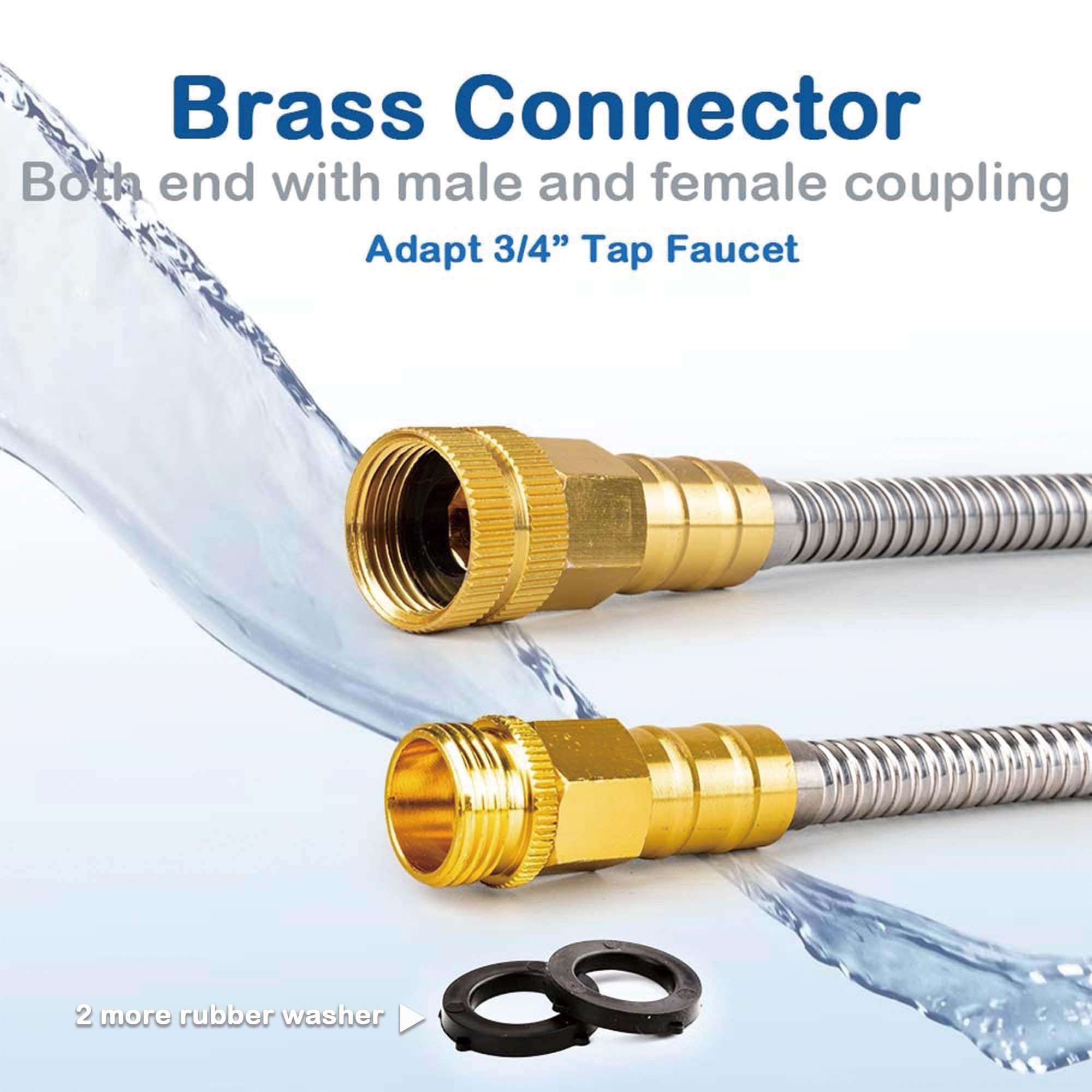FangFarm Stainless Steel Garden Hose: Durable Quality Metal with High-pressure Water Output for Gardeners(1FT)
