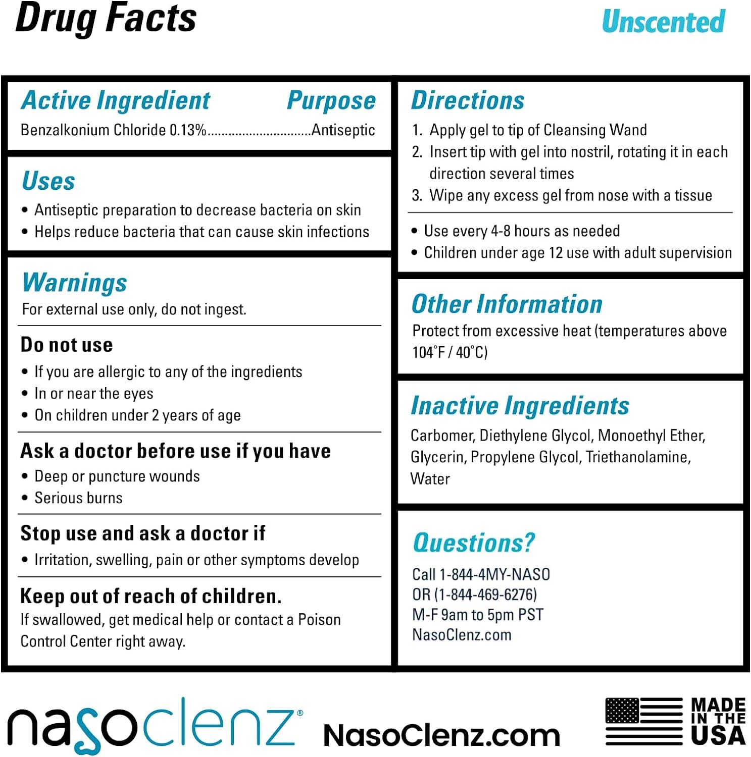 NasoClenz Nasal Cleansing Kit β Gentle, Washable Wand & Antiseptic Gel, Nose Cleaner reduces germs & Nasal Moisturizer for Fast Dry Nose & Allergy Relief (Unscented 4 Count, up to 50 uses)