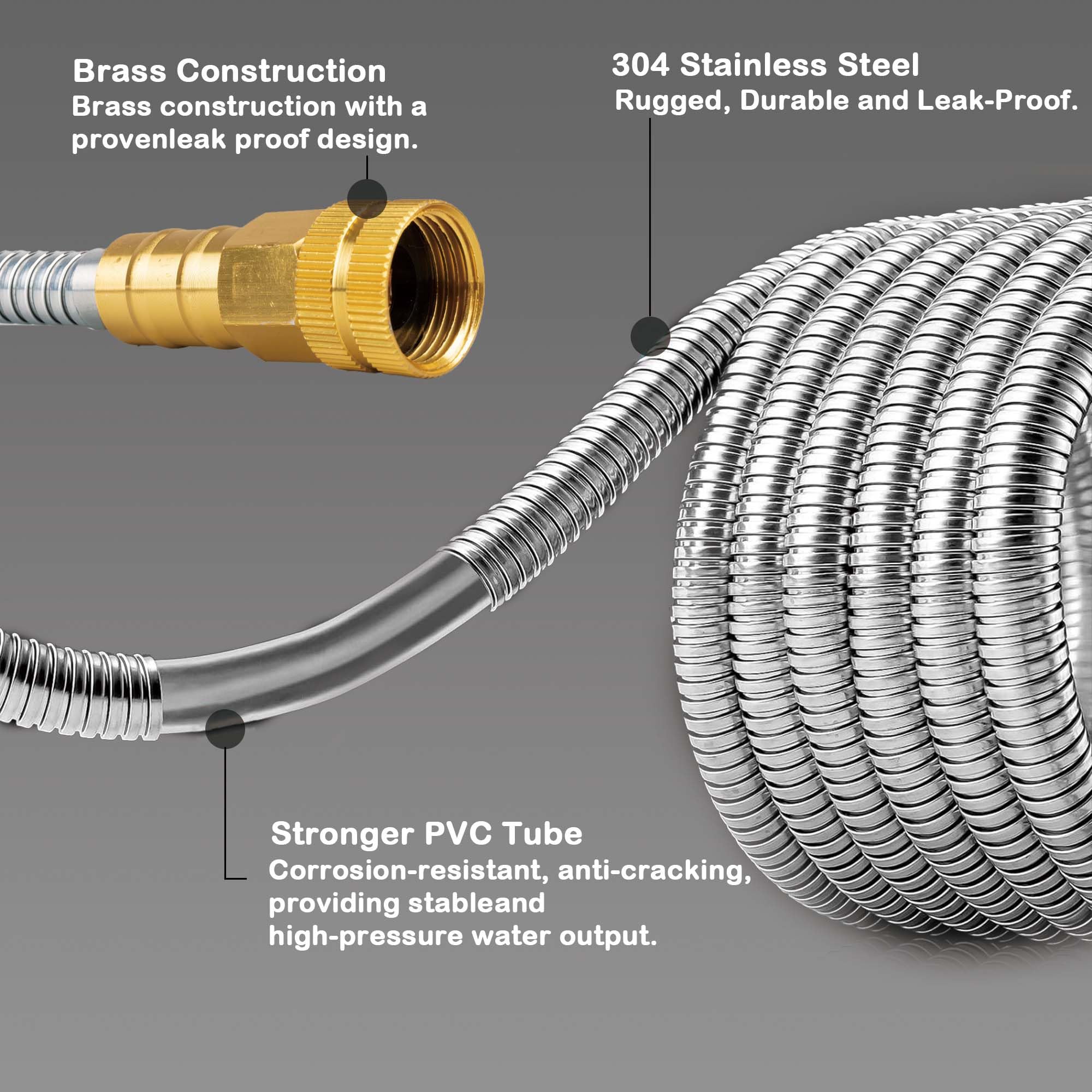 FangFarm Stainless Steel Garden Hose: Durable Quality Metal with High-pressure Water Output for Gardeners(1FT)