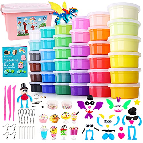 HOLICOLOR Air Dry Clay Kit, 36 Colors Clay Ultra Light Modeling Clay for Kids with Accessories, Tools and Tutorials, Arts and Crafts Gift for Kids