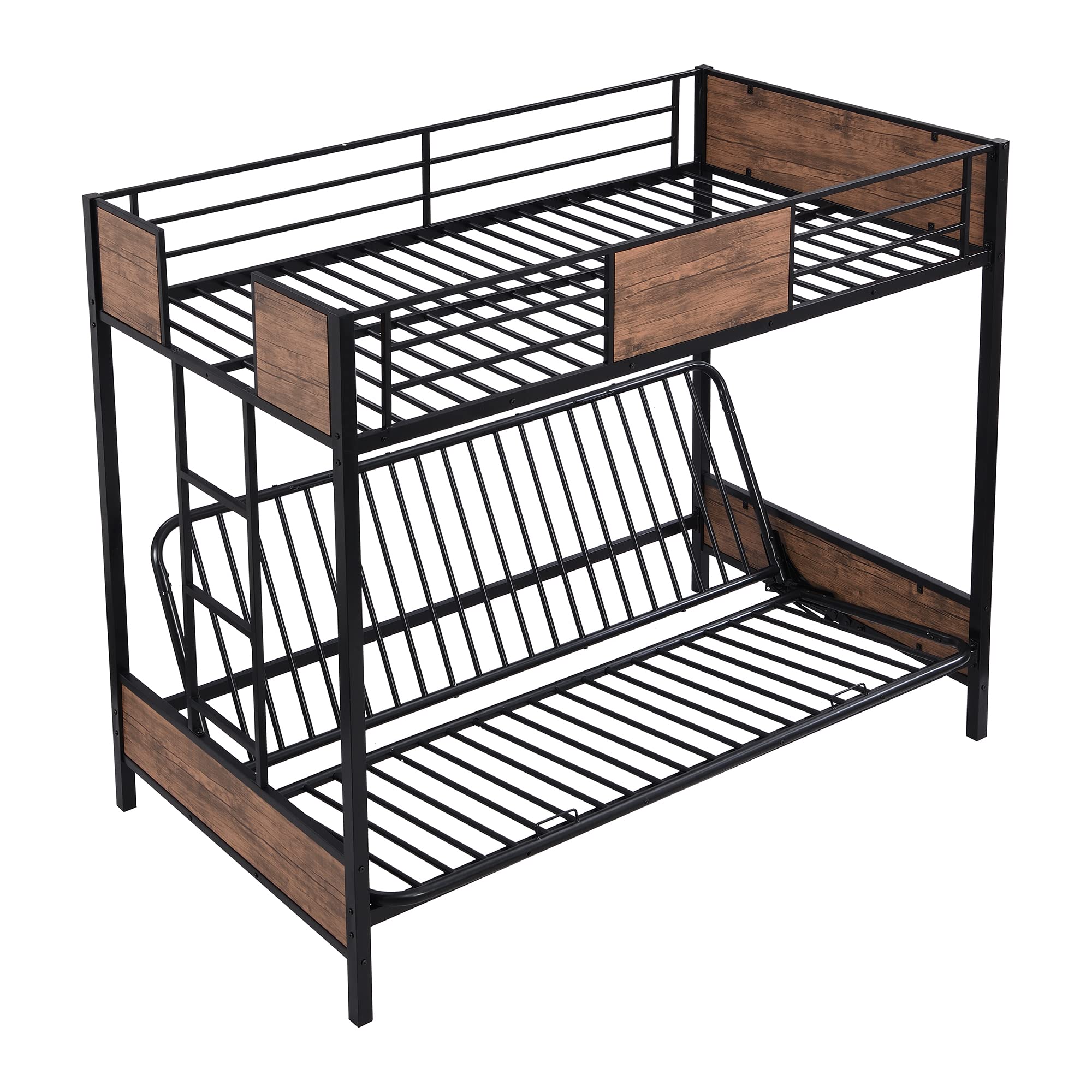 Harper & Bright Designs Twin Over Futon Bunk Bed, Metal Bunk Bed Convertible Couch and Bed, Twin Over Full/Futon Bunk Bed Frame for Kids Teens Adults Dorm, No Box Spring Needed (Black)