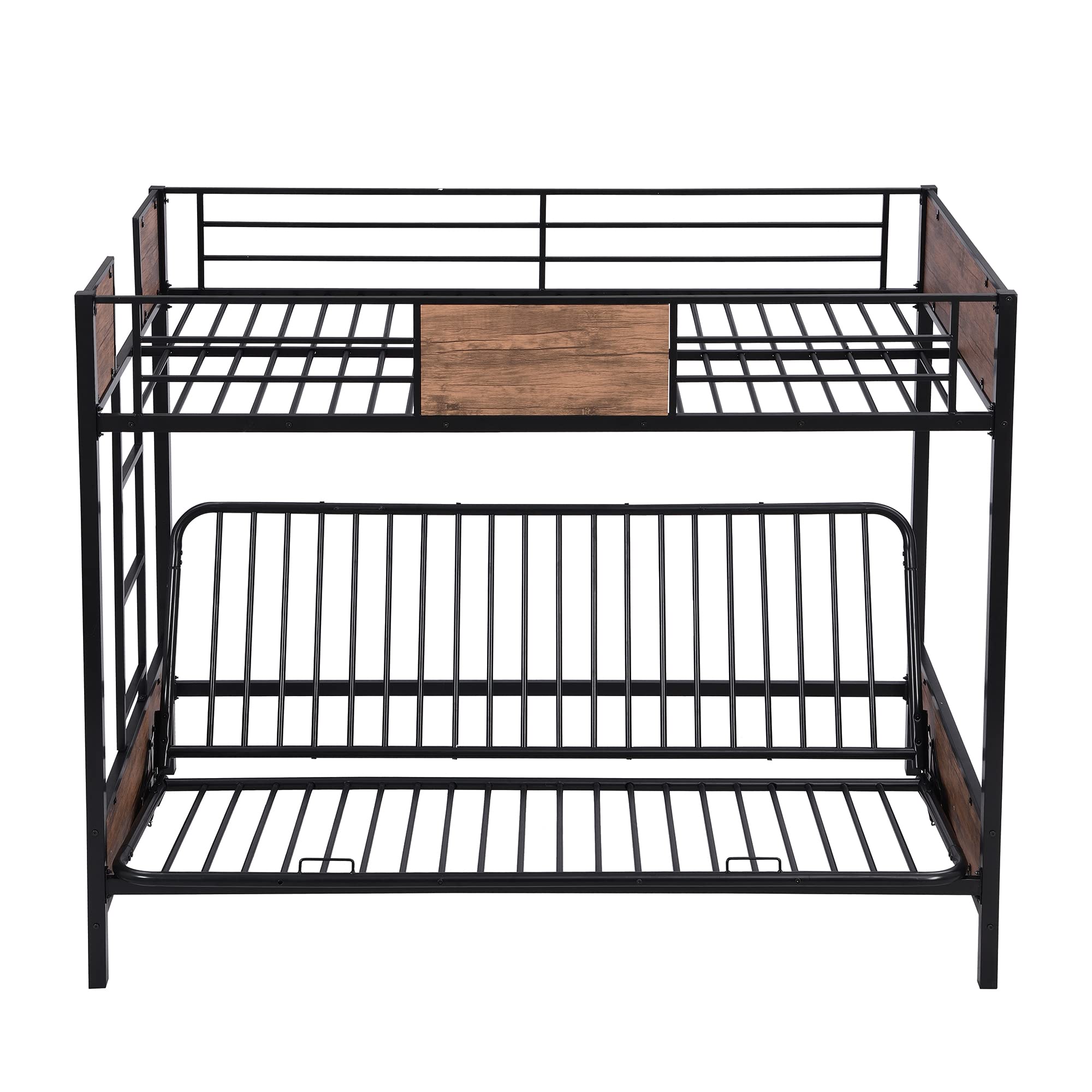 Harper & Bright Designs Twin Over Futon Bunk Bed, Metal Bunk Bed Convertible Couch and Bed, Twin Over Full/Futon Bunk Bed Frame for Kids Teens Adults Dorm, No Box Spring Needed (Black)
