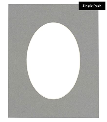 CountryArtHouse Mid Grey Acid Free 12x16 Oval Picture Frame Mat with White Core Bevel Cut for 8.5x11 Pictures - Fits 12x16 Frame - Pack of 1 Matboard