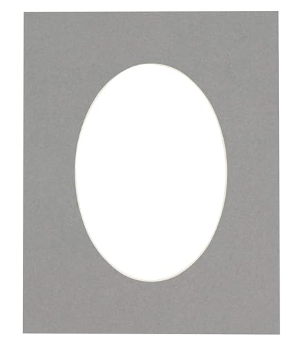 CountryArtHouse Mid Grey Acid Free 12x16 Oval Picture Frame Mat with White Core Bevel Cut for 8.5x11 Pictures - Fits 12x16 Frame - Pack of 1 Matboard