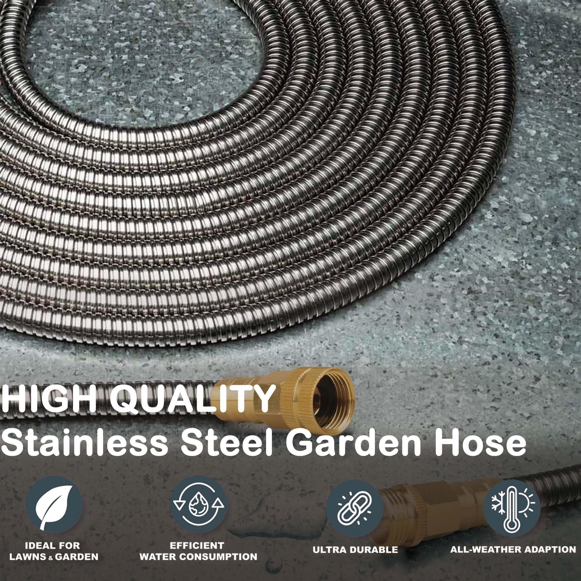 FangFarm Stainless Steel Garden Hose: Durable Quality Metal with High-pressure Water Output for Gardeners(1FT)
