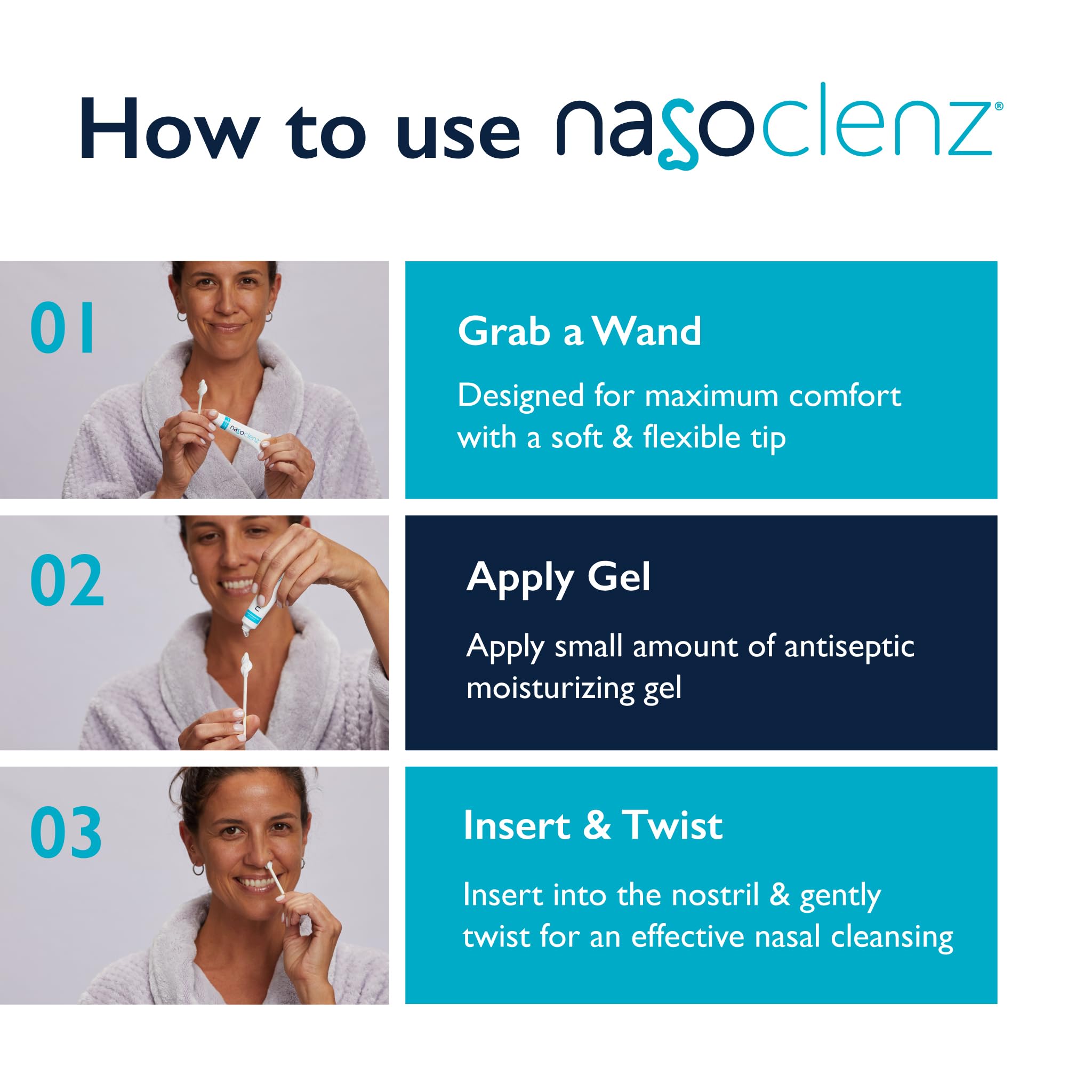 NasoClenz Nasal Cleansing Kit β Gentle, Washable Wand & Antiseptic Gel, Nose Cleaner reduces germs & Nasal Moisturizer for Fast Dry Nose & Allergy Relief (Unscented 4 Count, up to 50 uses)