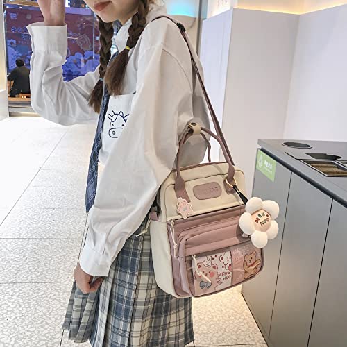 AoMoon Kawaii Backpack Japanese Cute School Bag Ita Bag JK Uniform Bag Aesthetic Backpack with Pin and Cute Accessories for Girls (S-Pink)