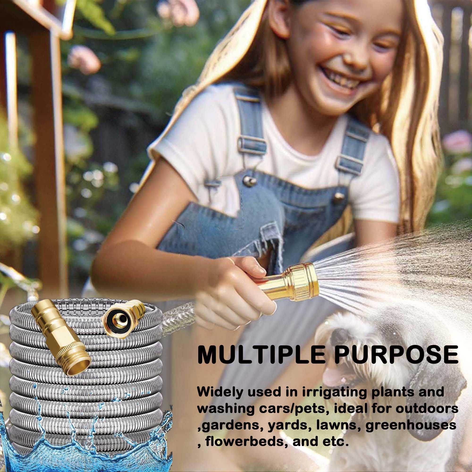 FangFarm Stainless Steel Garden Hose: Durable Quality Metal with High-pressure Water Output for Gardeners(1FT)