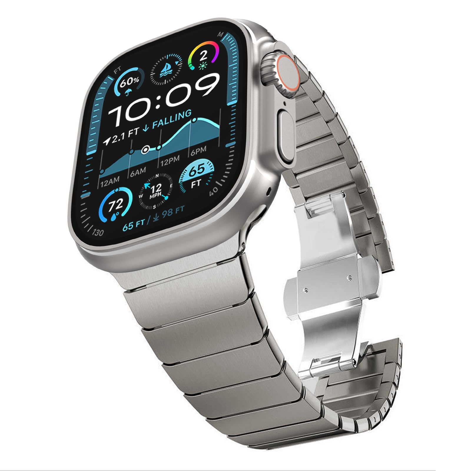 CHANCHY Stainless Steel Band for Apple Watch Ultra/Ultra 2 Link Bracelet 49mm 46mm 44mm 45mm, Metal Strap with Folding Clasp for Apple Watch Series 10 9 8 7 6 5 4 SE (Titanium, 49mm 46mm 45mm 44mm)