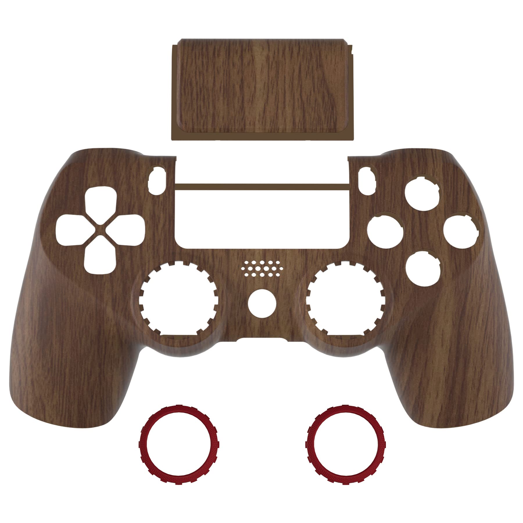 eXtremeRate Wood Grain Ghost Replacement Faceplate Touchpad Cover, Redesigned Soft Touch Housing Shell Case Touch Pad Compatible with PS4 Slim Pro Controller JDM-040/050/055 - Controller NOT Included