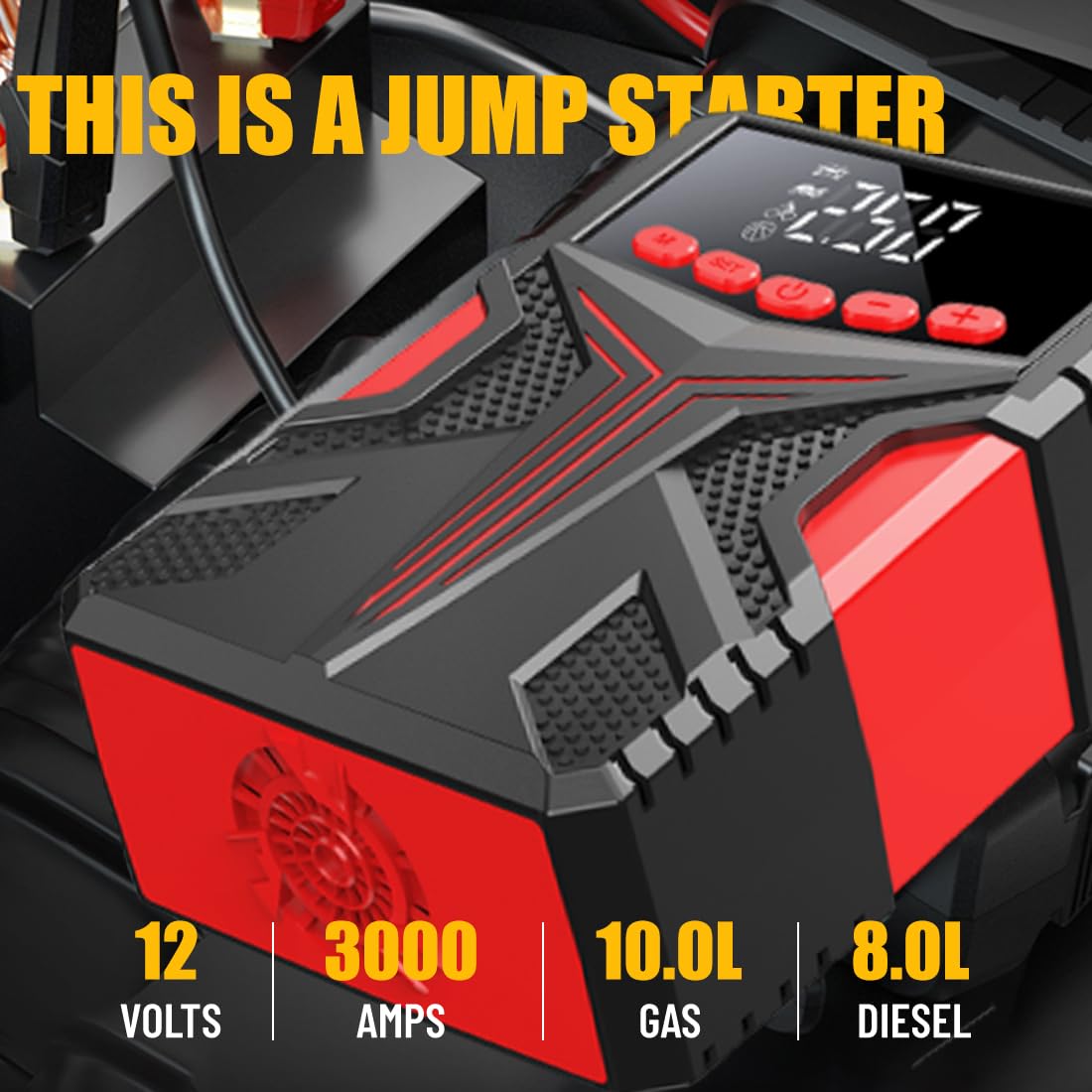Lorinpow Car Jumper Starter Portable with 150PSI Air Compressor, Tire Inflator 3000A Battery Charger for 10.0L Gas/8.0L Diesel, Jump Box Pack with Storage Case and Jumper Cable