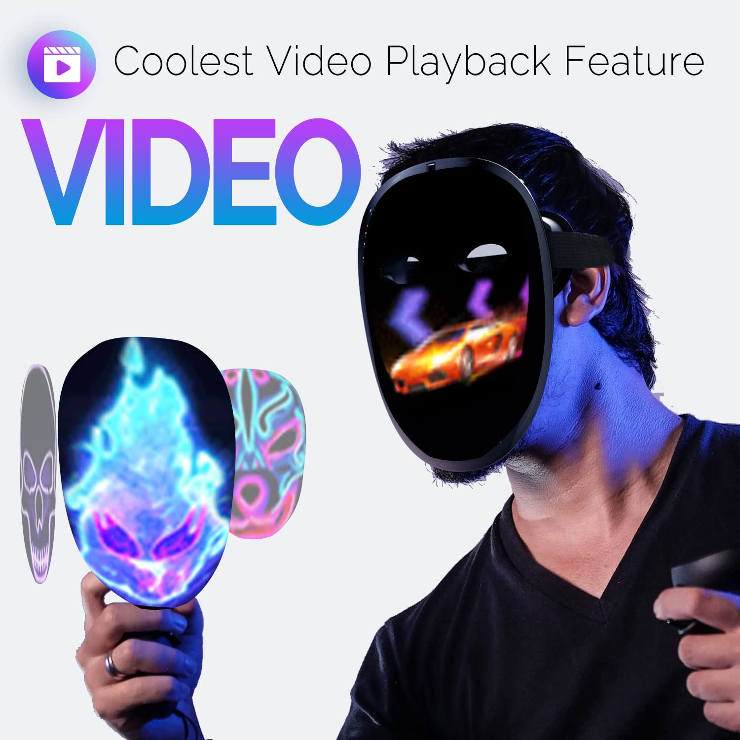 Led Mask HD with WIFI Programmable Video Play,Led Digital Electronic Light Up Face Masks for Halloween Rave Masquerade