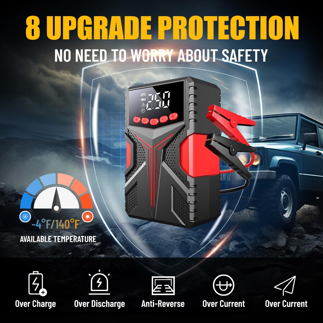 Lorinpow Car Jumper Starter Portable with 150PSI Air Compressor, Tire Inflator 3000A Battery Charger for 10.0L Gas/8.0L Diesel, Jump Box Pack with Storage Case and Jumper Cable
