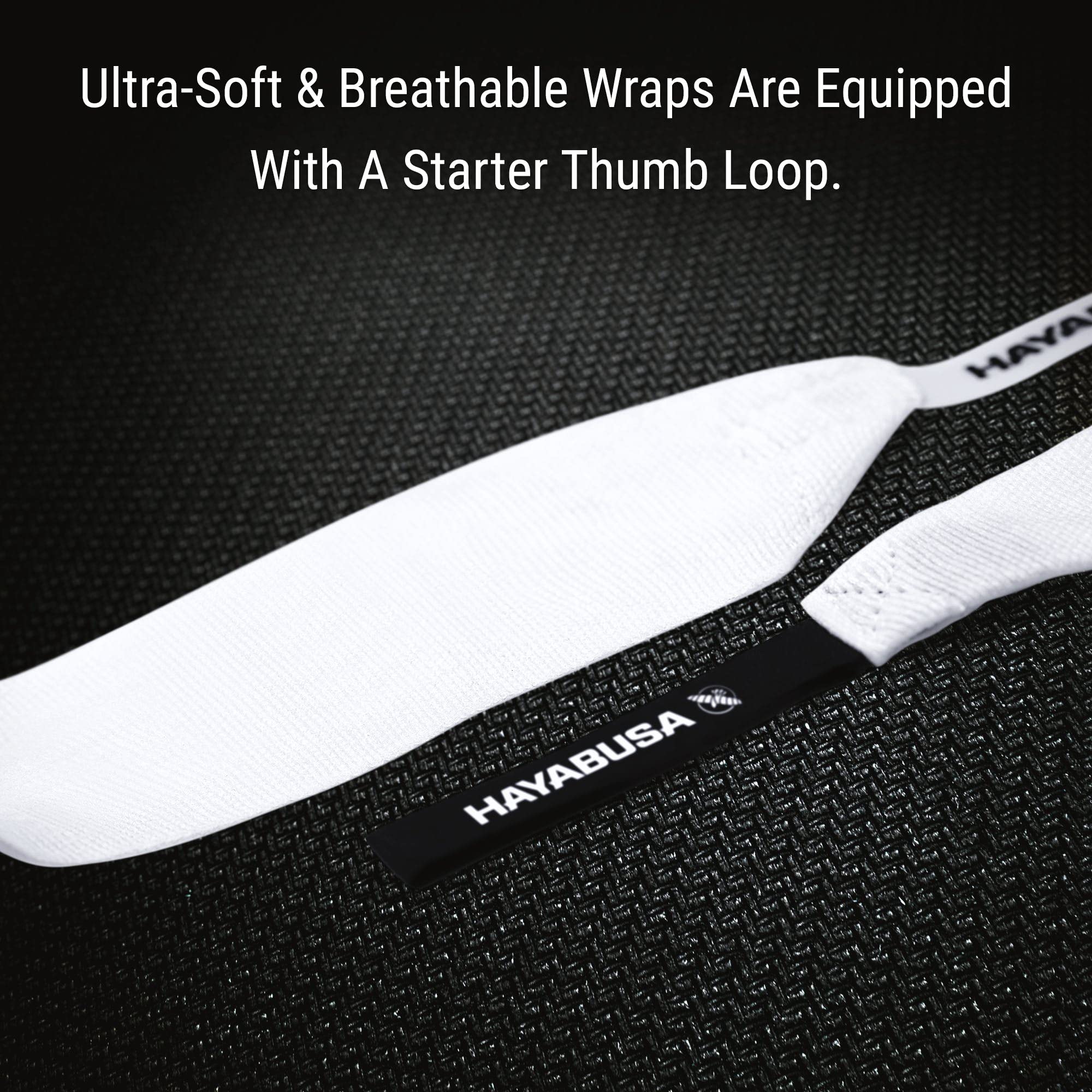 Hayabusa Gauze Boxing Hand Wraps for Men and Women Starter Thumb with Loop Hook & Loop Closure- White, 180 Inches