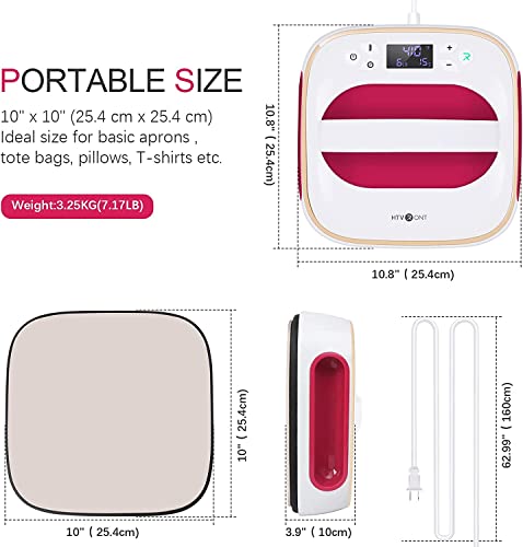 HTVRONT Heat Press Machine for T Shirts, 10"X10" Portable T Shirt Press Machine, Fast Heat-up Iron Press Heat Transfer Machine for Hat, Vinyl, Sublimation (Raspberry)