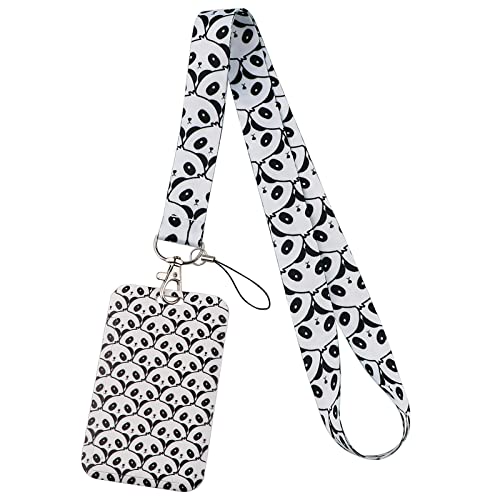 Juanooo Panda ID Lanyard Badge Holder Cute Key Lanyard for Kids Women Girls Men Cool Neck Keychain ID Card Badge, Black & White