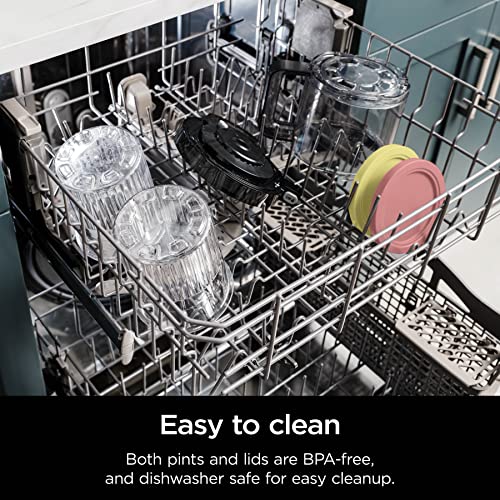 Ninja XSKPNTLTD2 CREAMi Deluxe Pints and Lids 2 Pack, Compatible with NC500 Series Ninja Creami Deluxe ice Cream Makers, BPA-Free & Dishwasher Safe, Coral & Yellow Lids