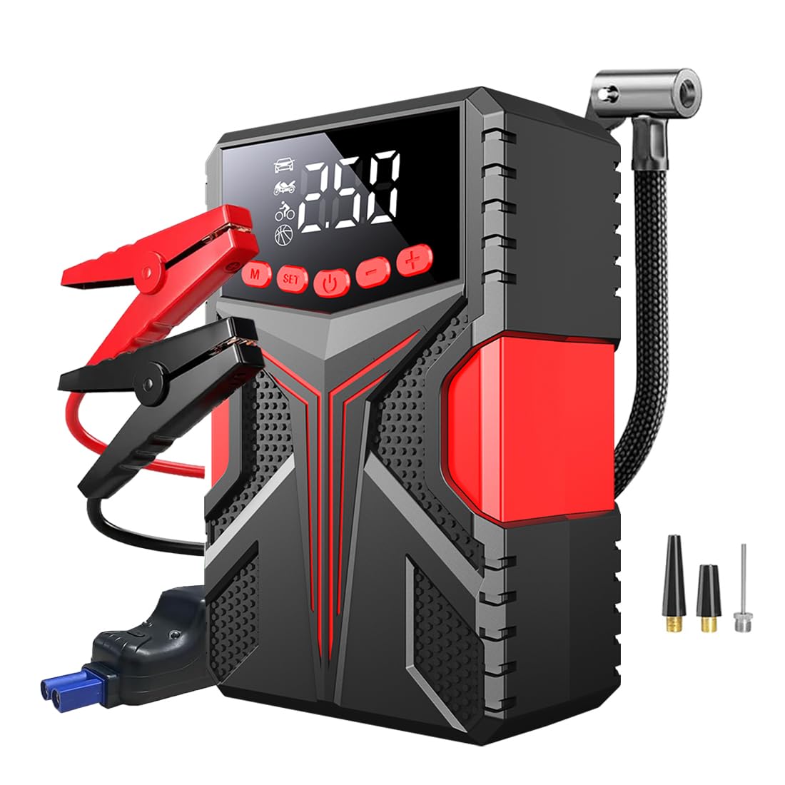 Lorinpow Car Jumper Starter Portable with 150PSI Air Compressor, Tire Inflator 3000A Battery Charger for 10.0L Gas/8.0L Diesel, Jump Box Pack with Storage Case and Jumper Cable