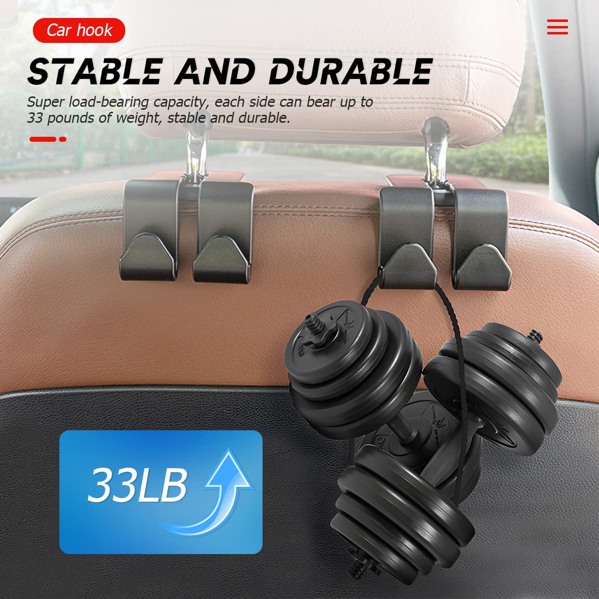 Car Headrest Hook, 4 Pack Dual Hangers for Auto Seat Back, 2 in 1 Seat Head Rest Hanger, Auto Interior Storage Organizer for Purse Bag Coat Grocery, Phone Holder, Fit for All Cars
