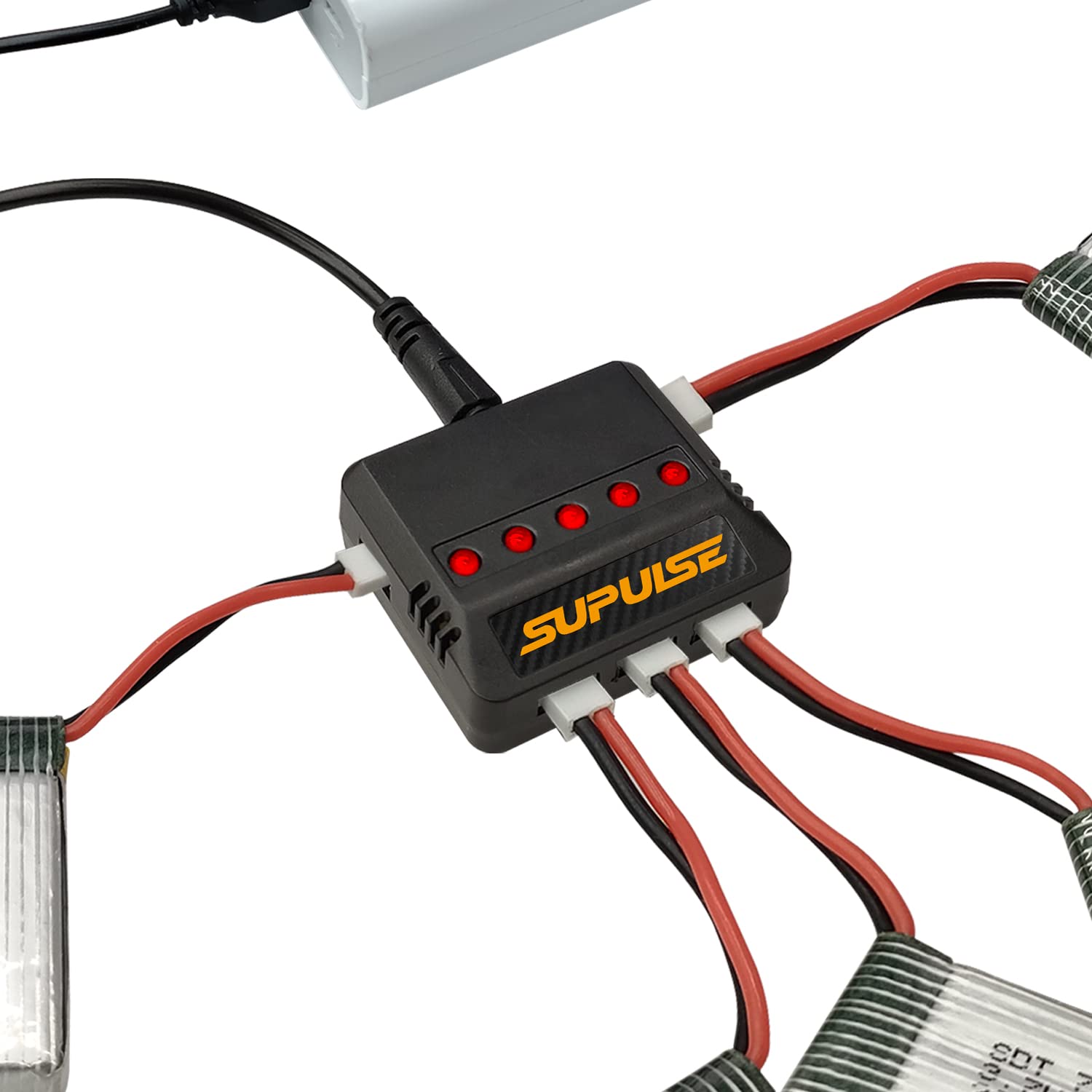 SUPULSE Lipo Battery Charger 1-6S AC/DC 80W and Lipo Battery Charger DC 3.7V 1S 1 Cell RC Charger Micro 5 Ports with LED Indicator