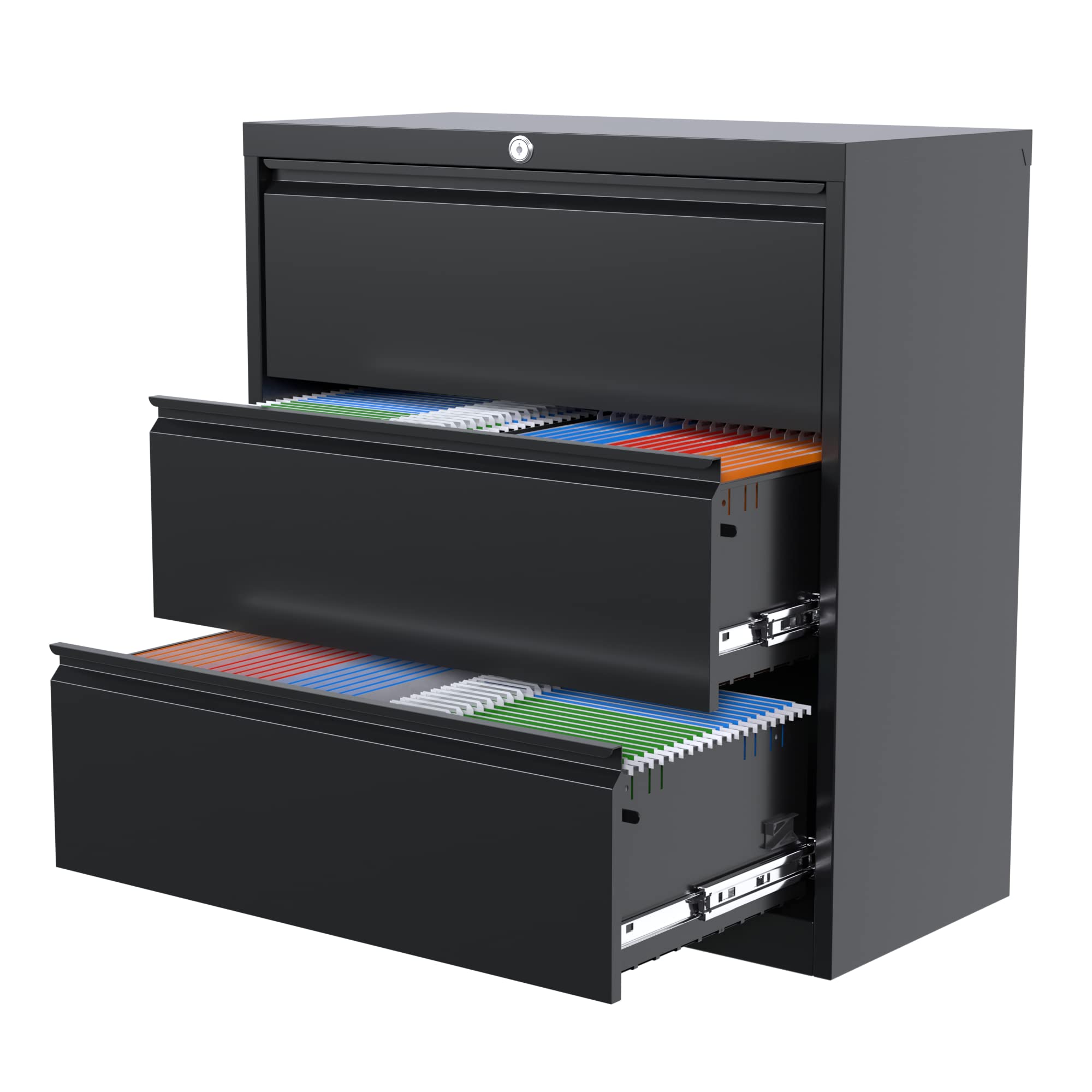 Aobabo 3 Drawer Vertical File Cabinet,35.55In Wide Metal 3 Drawer Vertical Filing Cabinet with Lock,Home Office School Furniture for Letter/Legal/F4/A4 Size Hanging Files,Black