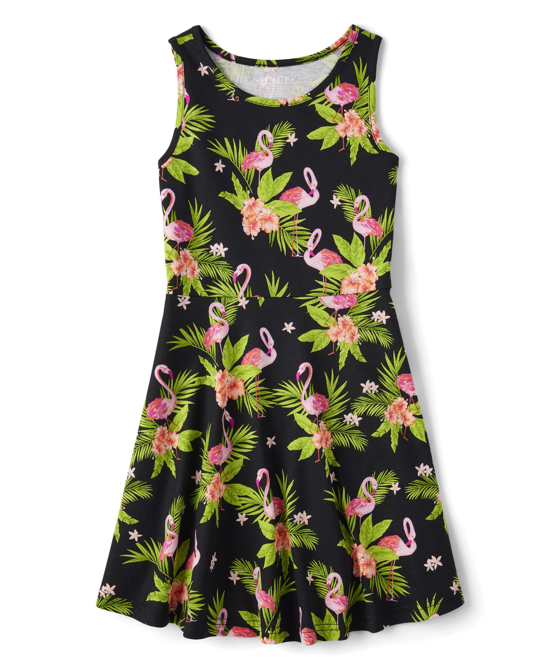 The Children's Place Girls Short Sleeve Fashion Skater Casual Dress, Black 2, 4 US
