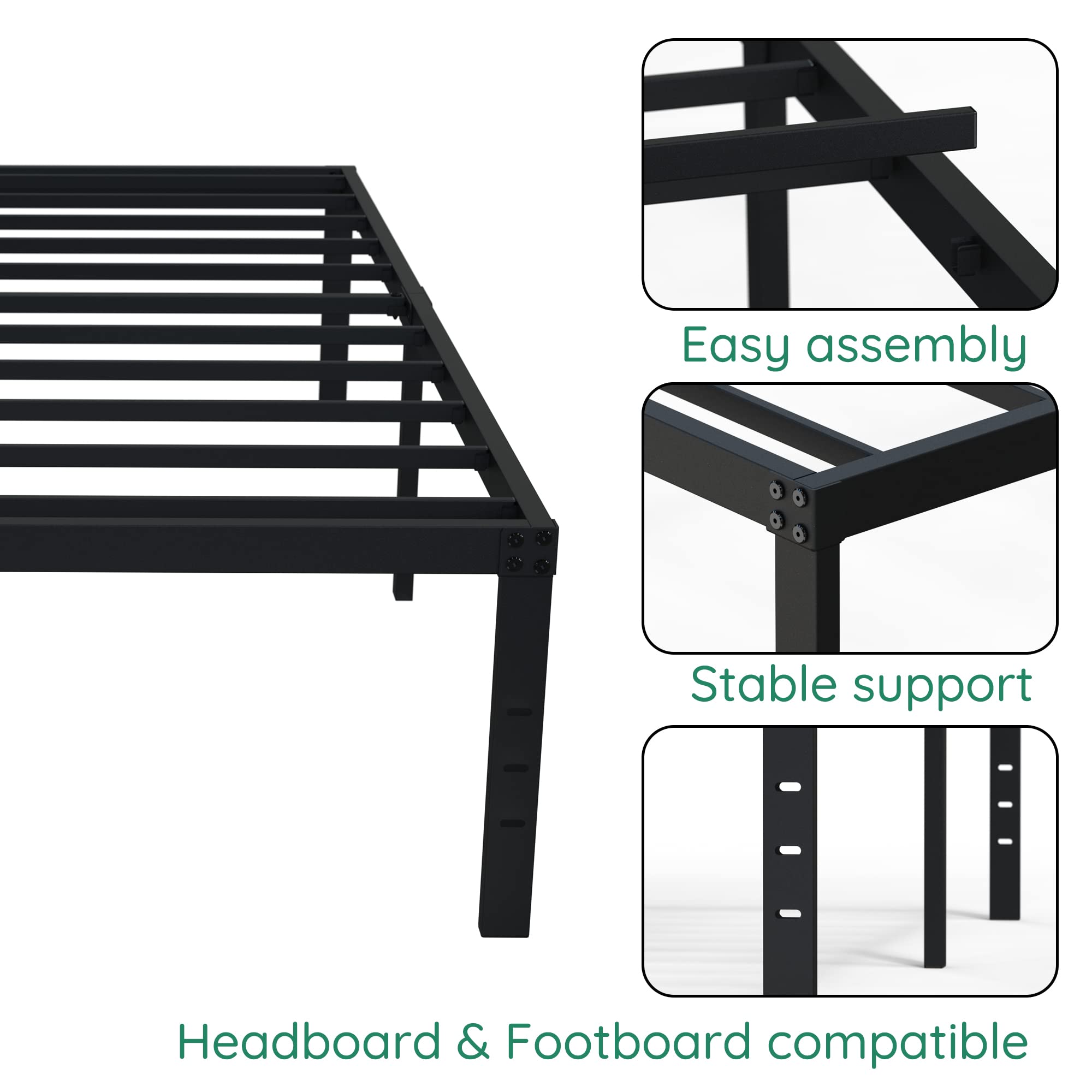 DiaOutro 18 Inch Twin Bed Frame Heavy Duty No Box Spring Needed Metal Platform with Non Slip Mattress Gaskets