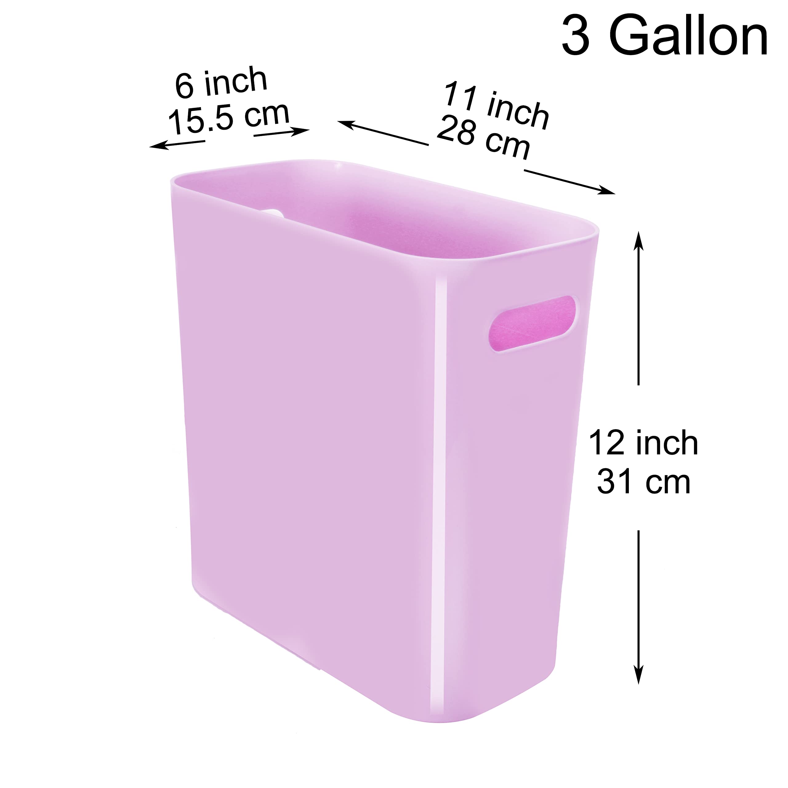 Youngever 2 Pack 3 Gallon Slim Trash Can, Plastic Garbage Container Bin, Trash Bin with Handles for Home Office, Living Room, Study Room, Kitchen, Bathroom (Purple)