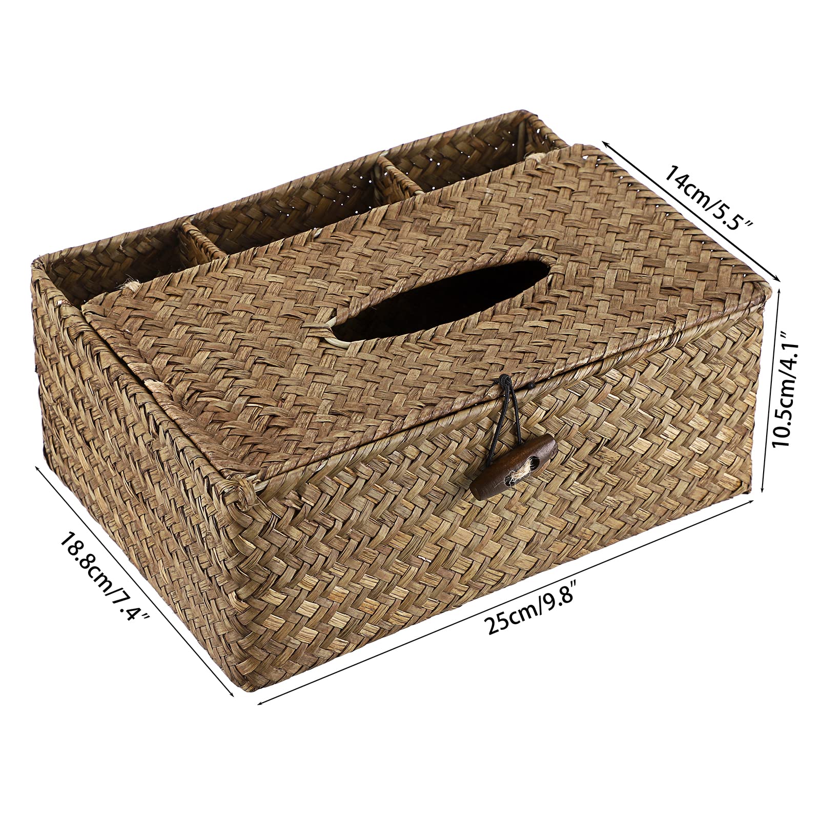 Sumnacon Seagrass Rectangular Tissue Box Cover - Multifunctional Tissue Holder with Stationery Remote Control Box, Decorative Tissue Pen Remote Organizer for Desktop Livingroom Home Office, Caramel