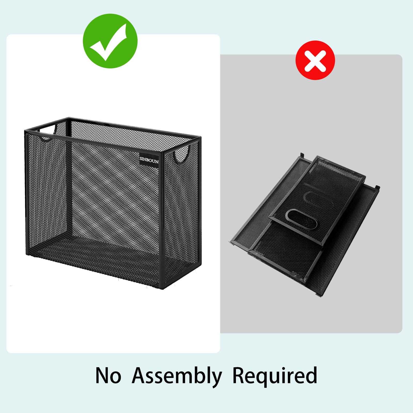 Sinboun Hanging File Organizer Letter-Size File Holder Filing Storage Box - Metal Mesh Magazine Book Letter Storage Cabinets File Cart for Office Home School, Easy Installation
