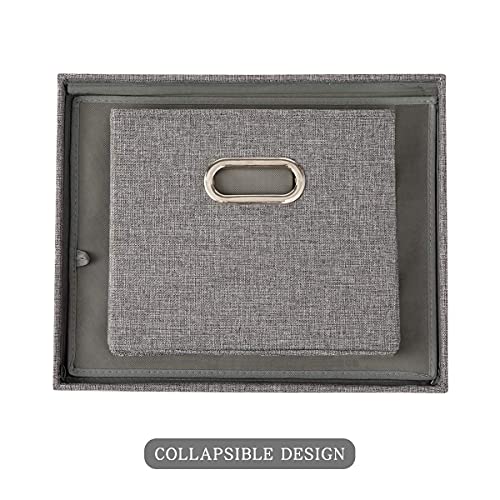 Collapsible File Box Storage Organizer with Lid [1-Pack] Decorative Linen Filing Storage Office Box Hanging Letter/Legal Folder Home Office Bins Cabinet Container