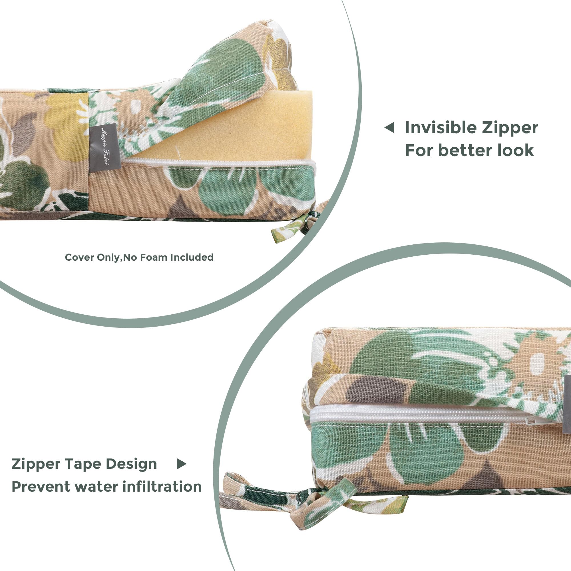 Magpie Fabrics Patio Bench Loveseat Cushion Covers (Replacement Cover only, No Insert!), Waterproof Fade Resistant Swing Cushion Slipcover with Ties(48x18x3 Inch, Green Floral)
