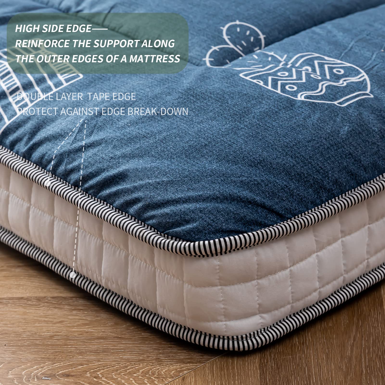 MAXYOYO Grey Cactus Pattern Futon Mattress, Japanese Floor Mattress Twin Size, Quilted Bed Mattress Topper, Extra Thick Folding Sleeping Pad Breathable Floor Lounger Guest Bed for Camping Couch