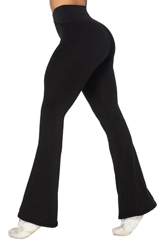 Sunzel Flare Leggings, Crossover Yoga Pants with Tummy Control, High Waisted and Wide Leg, No Front Seam Black Large 30" Inseam