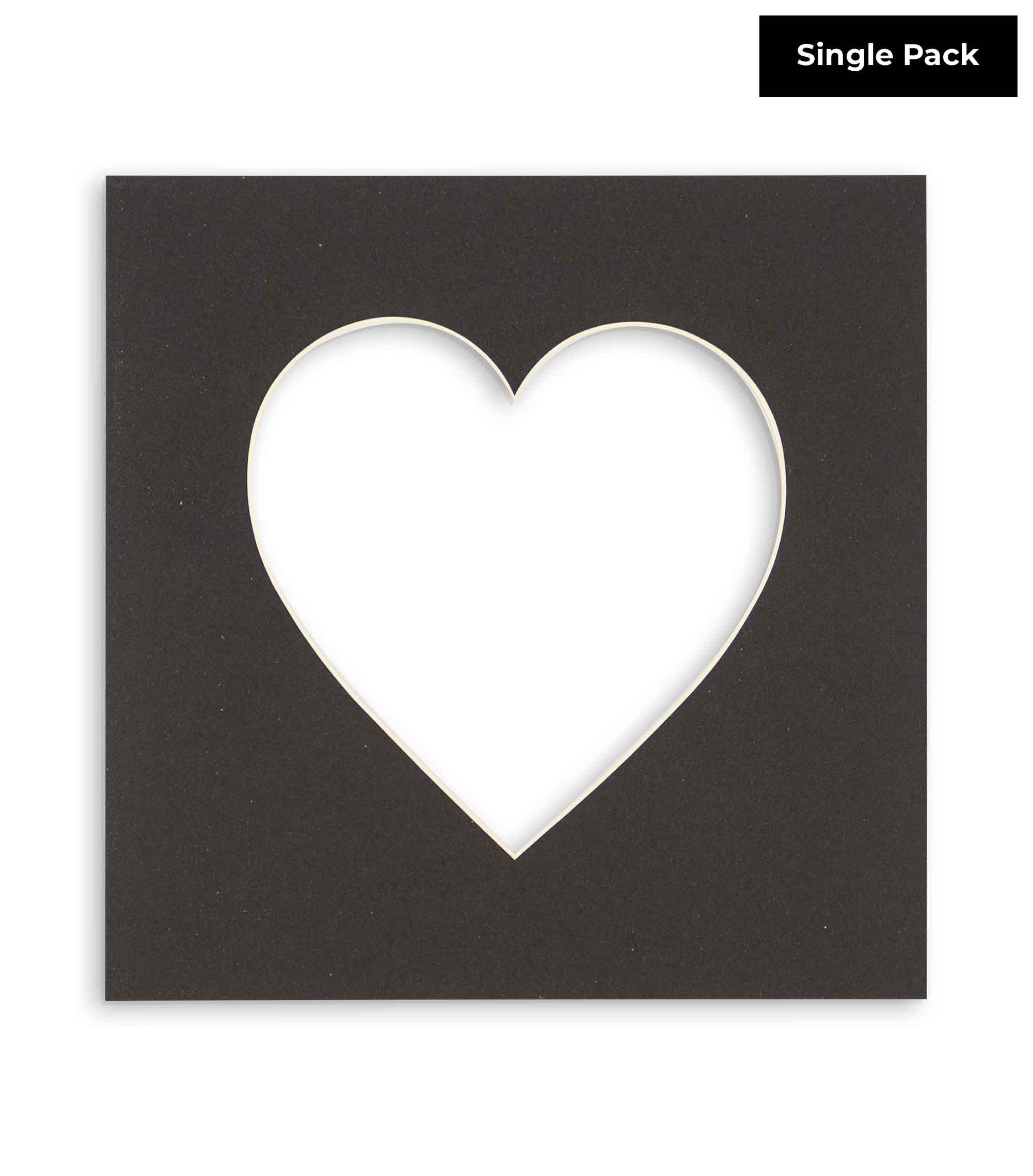 CountryArtHouse Black Acid Free 10x10 Heart Picture Frame Mat with White Core Bevel Cut for 6x6 Pictures - Fits 10x10 Frame - Pack of 1 Matboard