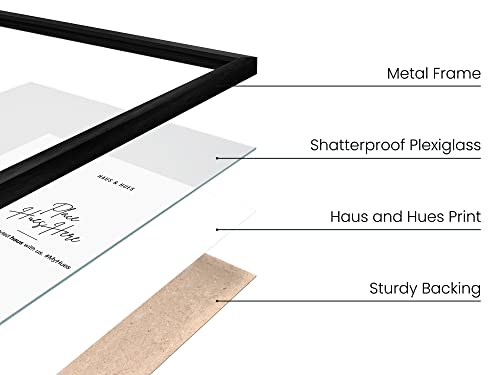 HAUS AND HUES Black Metal Picture Frame, 16x20 inches, Premium Quality, Wall Mount, Picture Frame for Wall, Modern Style, Black