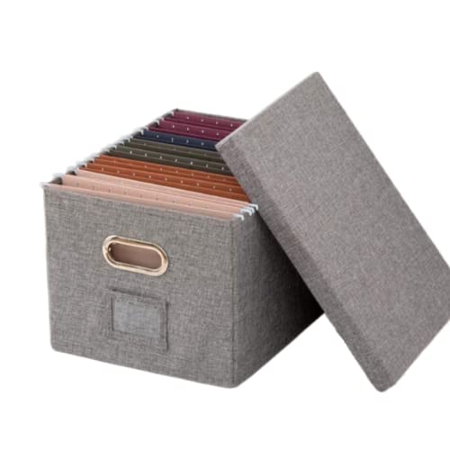 Collapsible File Box Storage Organizer with Lid [1-Pack] Decorative Linen Filing Storage Office Box Hanging Letter/Legal Folder Home Office Bins Cabinet Container