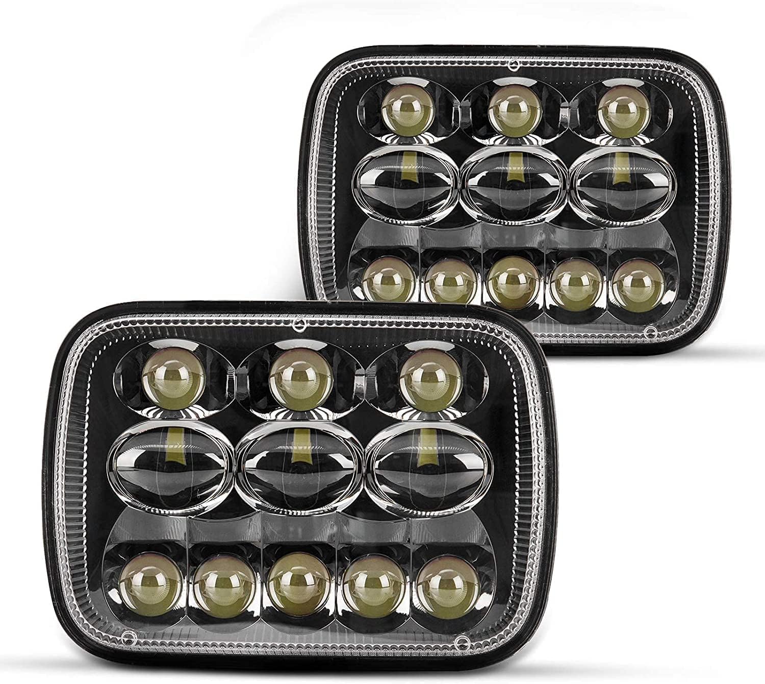 KAX 7x6 5x7 Led Headlights 300% Brighter Upgraded Led Sealed Beam Headlamps with High Low Beam H6054 6054 Led Headlights Replacement for YJ Cherokee XJ Savana Truck with H4 Adapters 2Pcs