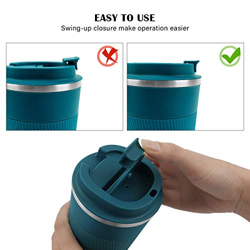 MOMSIV 12oz Travel Mug, Insulated Coffee Cup with Leakproof Lid, Travel Coffee Mug Vacuum Stainless Steel Double Walled Reusable Coffee Cup for Hot and Cold Water Coffee(Blue - 380ml)