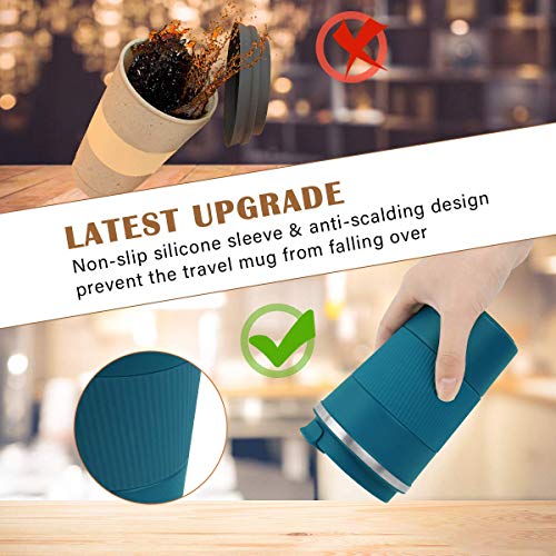 MOMSIV 12oz Travel Mug, Insulated Coffee Cup with Leakproof Lid, Travel Coffee Mug Vacuum Stainless Steel Double Walled Reusable Coffee Cup for Hot and Cold Water Coffee(Blue - 380ml)