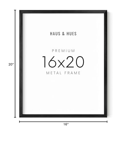HAUS AND HUES Black Metal Picture Frame, 16x20 inches, Premium Quality, Wall Mount, Picture Frame for Wall, Modern Style, Black