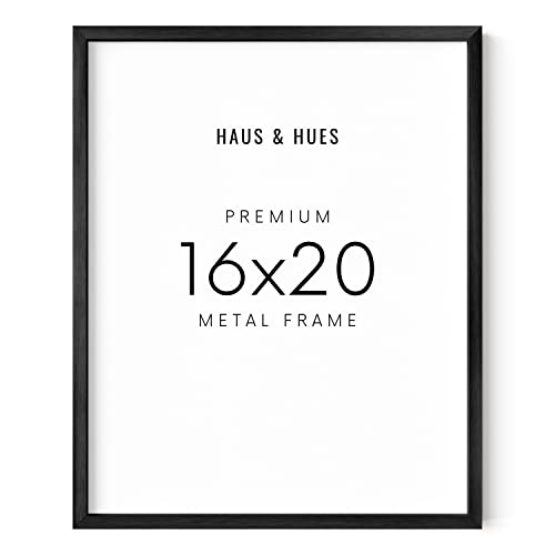 HAUS AND HUES Black Metal Picture Frame, 16x20 inches, Premium Quality, Wall Mount, Picture Frame for Wall, Modern Style, Black