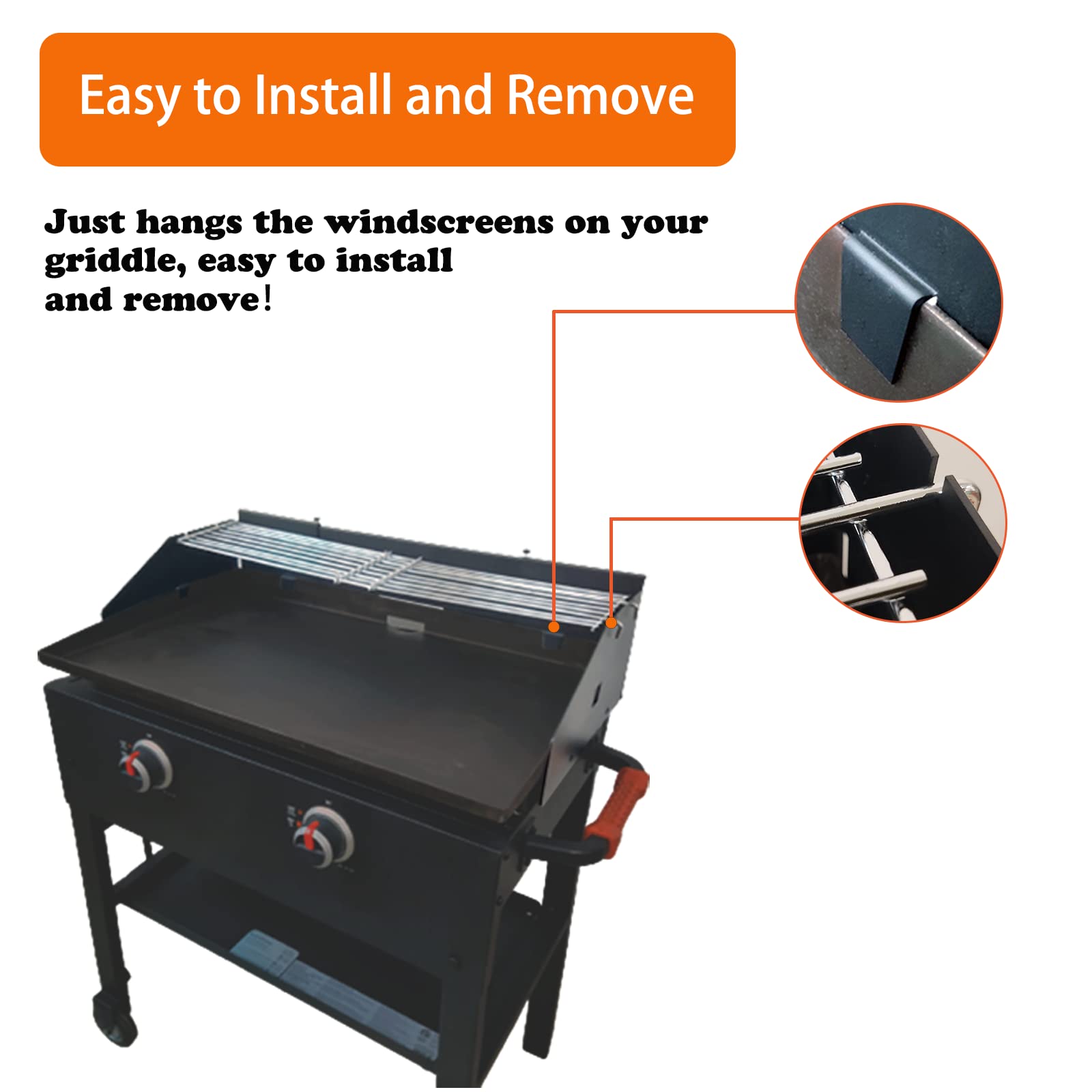 Petrirufun Adjustable Wind Screen and Griddle Warming Rack Set Fit for Griddle from 22" to 28" Without Hood, Wind Guard Griddle Accessories for Blackstone 22“, 28” and Other Griddle with Rear Grease