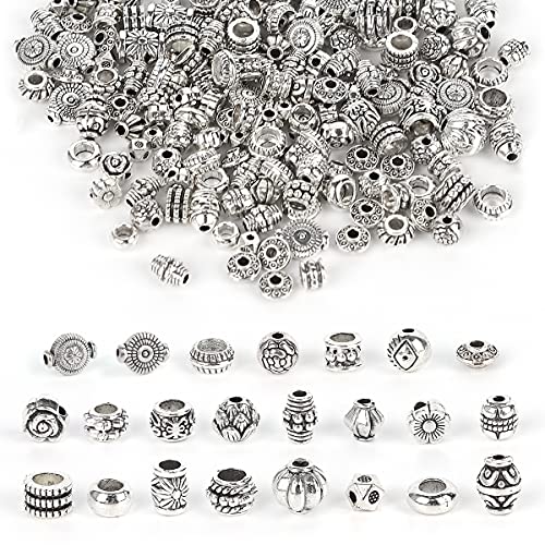 180± Silver Spacer Beads - 100g Tibetan Antique Silver Color Metal Beads Small Loose Spacer Beads with Radom Styles for Jewelry Making DIY Charm Bracelets