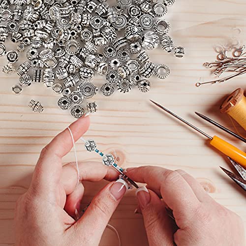 180± Silver Spacer Beads - 100g Tibetan Antique Silver Color Metal Beads Small Loose Spacer Beads with Radom Styles for Jewelry Making DIY Charm Bracelets