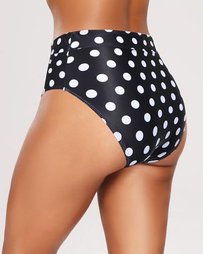 Holipick Women Polka Dot High Waisted Bathing Suit Bottoms Tummy Control Bikini Bottom Swimsuit High Cut Swim Bottom M