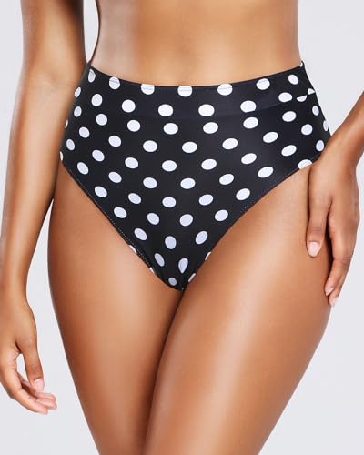 Holipick Women Polka Dot High Waisted Bathing Suit Bottoms Tummy Control Bikini Bottom Swimsuit High Cut Swim Bottom M