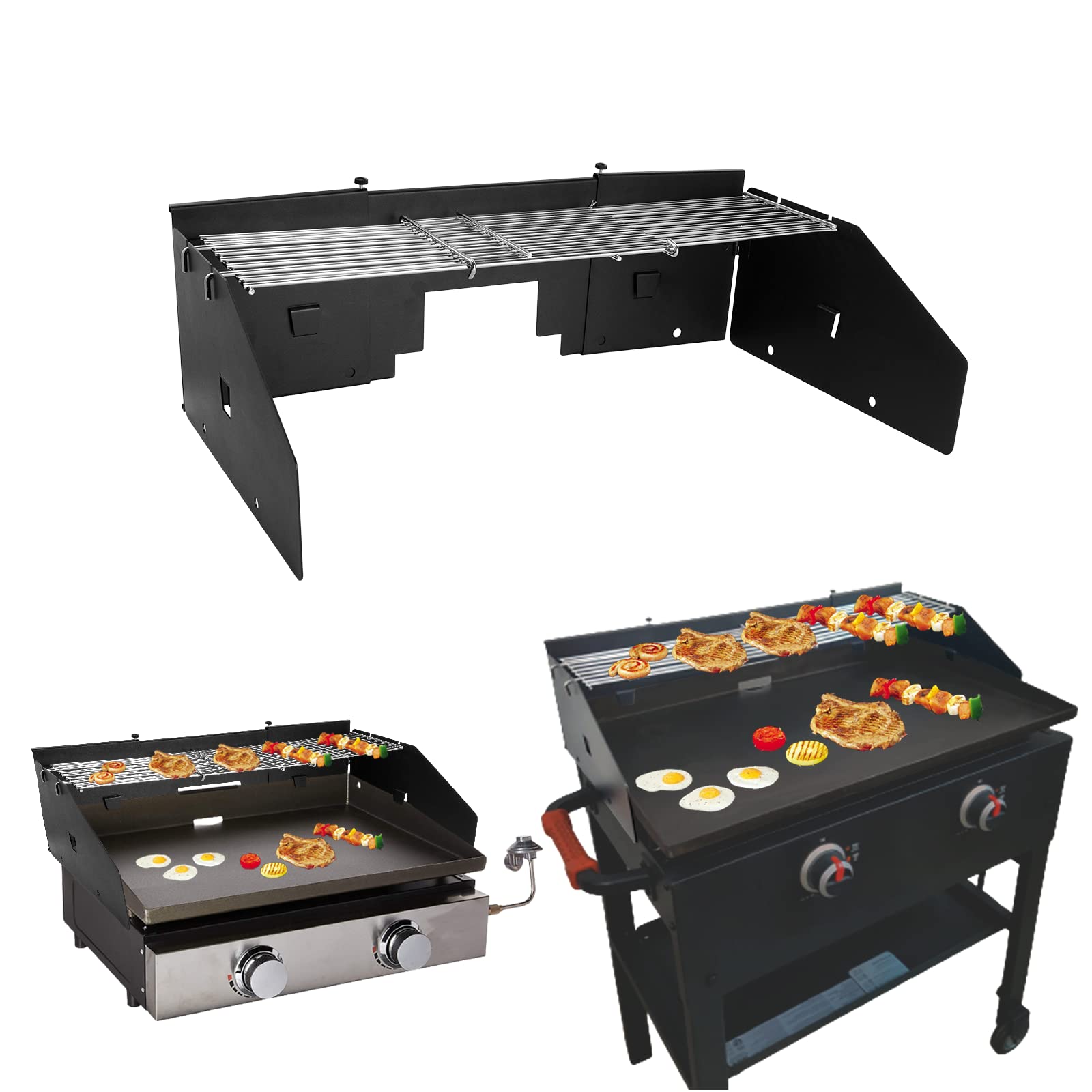 Petrirufun Adjustable Wind Screen and Griddle Warming Rack Set Fit for Griddle from 22" to 28" Without Hood, Wind Guard Griddle Accessories for Blackstone 22“, 28” and Other Griddle with Rear Grease