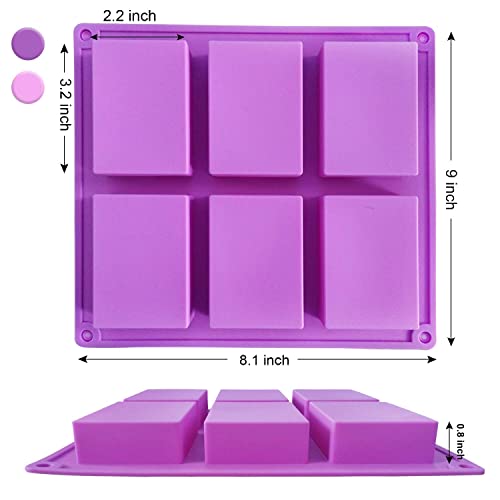 Silicone Soap Molds Set of 3, 6 Cavities Rectangle Silicone Soap Molds for Homemade Craft Soap Mold, Cake Mold, Chocolate Mold & Ice Cube Tray(Blue & Purple & Pink)