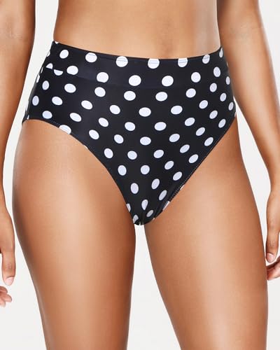 Holipick Women Polka Dot High Waisted Bathing Suit Bottoms Tummy Control Bikini Bottom Swimsuit High Cut Swim Bottom M